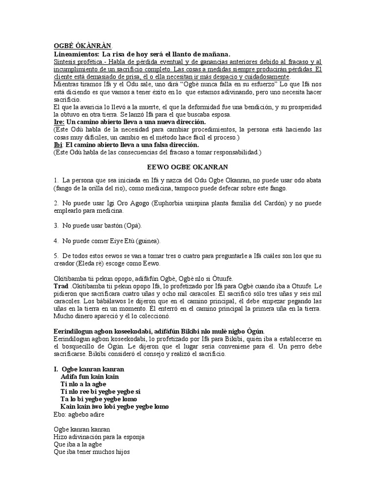 08-Ogbè Òkànràn | PDF | Religión y creencia