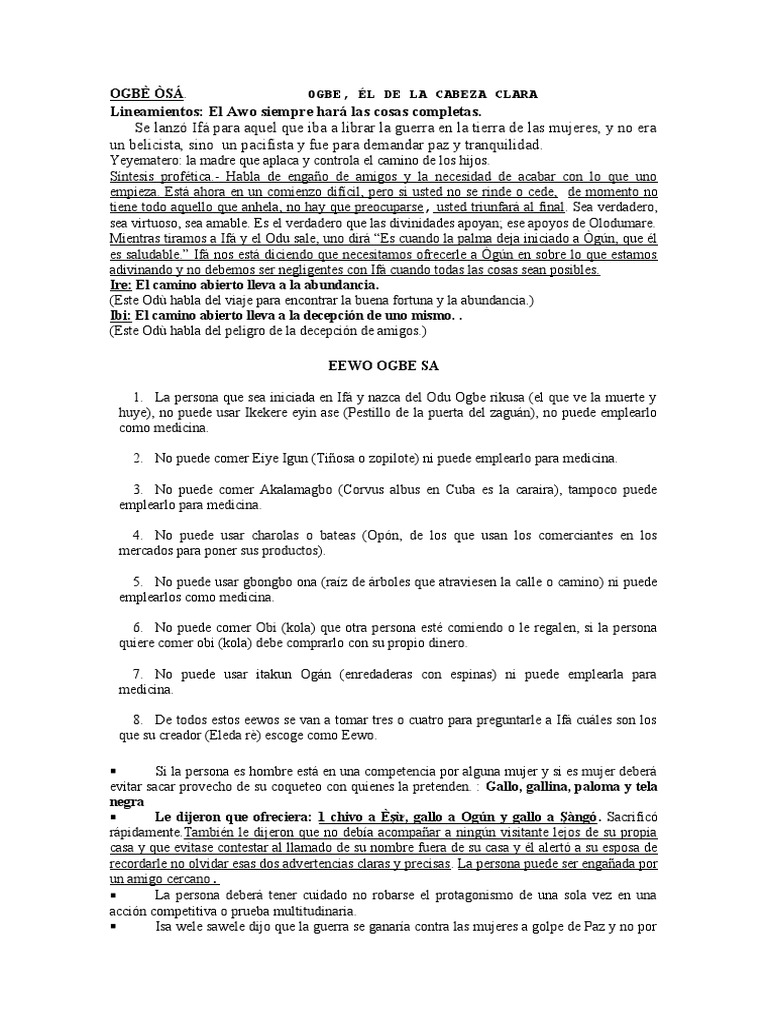 Ifá: Ogbe Òsá y el Camino a la Abundancia | PDF | Religión y creencia