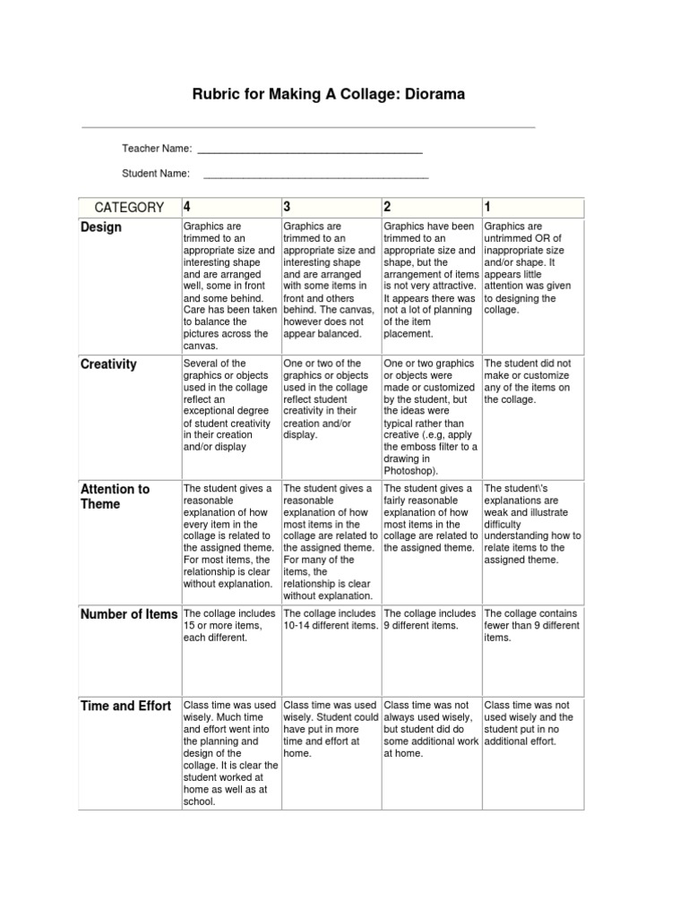 Rubric For Making A Collage: Diorama: Category | PDF | Graphics ...