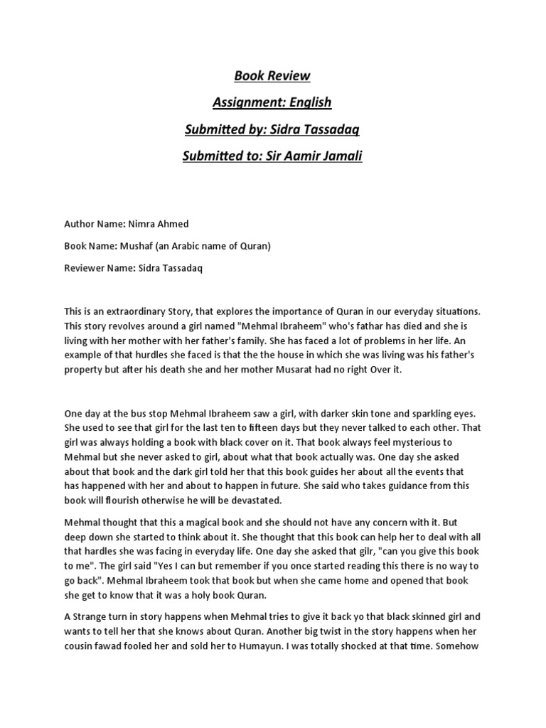 Book Review Assignment: English Submitted By: Sidra Tassadaq Submitted ...
