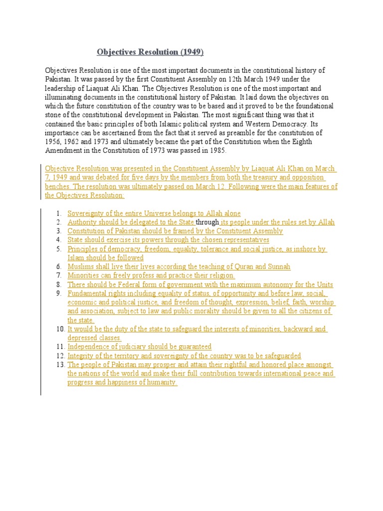 Objectives Resolution | PDF | Government Information | Public Law