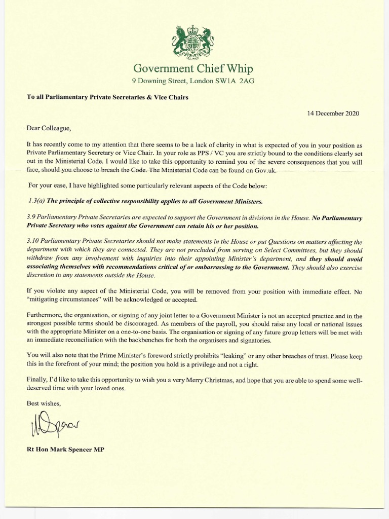 Chief Whip Letter To PPS | PDF