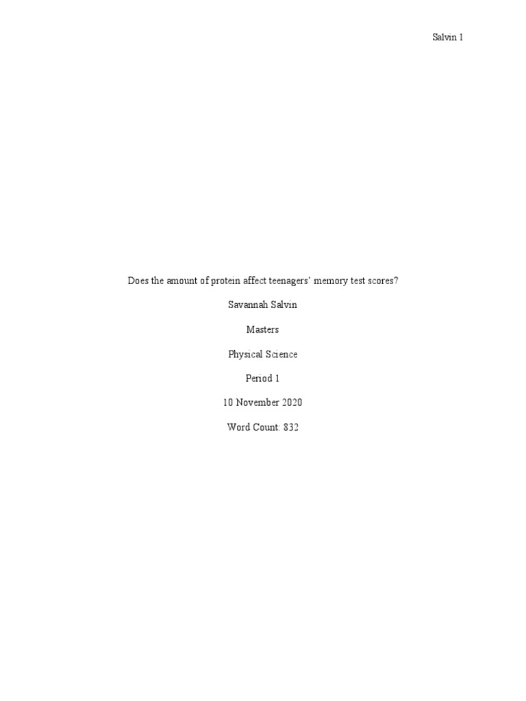 Savannah Salvin - Science Fair Research Paper Final Draft | PDF | Memory | Attention Deficit ...