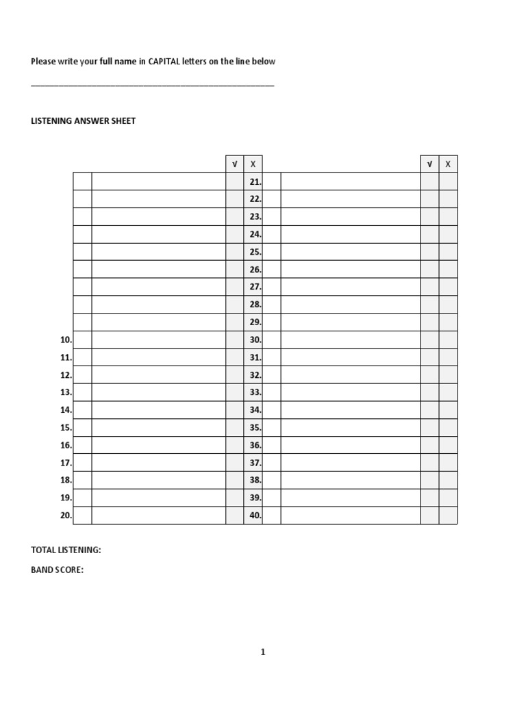 Ielts Answer Sheet | Download Free PDF | International English Language ...