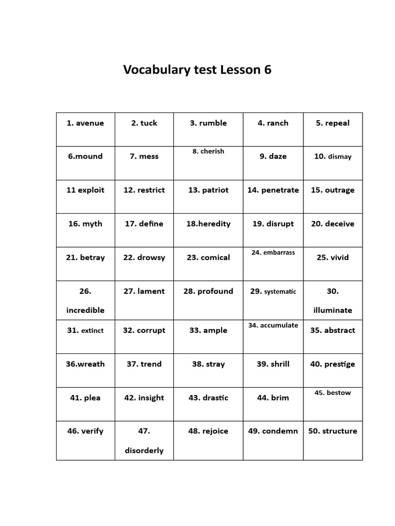 Vocabulary Test Lesson 5-6 | PDF