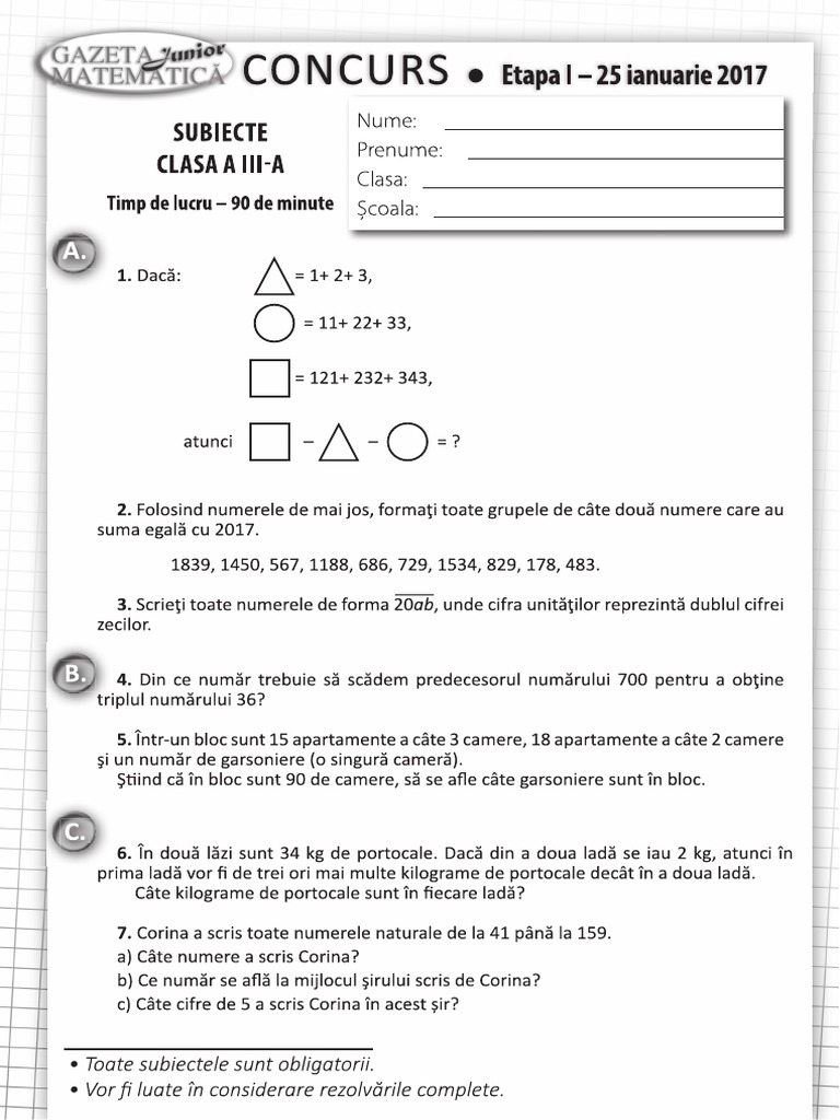 GAZETA MATEMATICA-subiecte | PDF