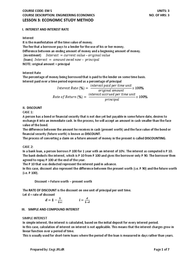 Em5 Lesson 3 Economic Study Method | PDF | Present Value | Interest
