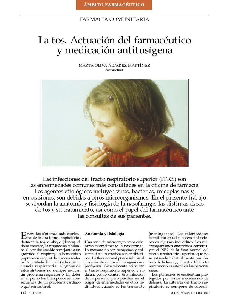 La Tos. Actuación Del Farmacéutico y Medicación Antitusígena | PDF ...