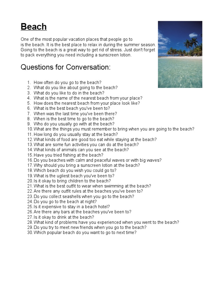 Beach: Questions For Conversation | PDF