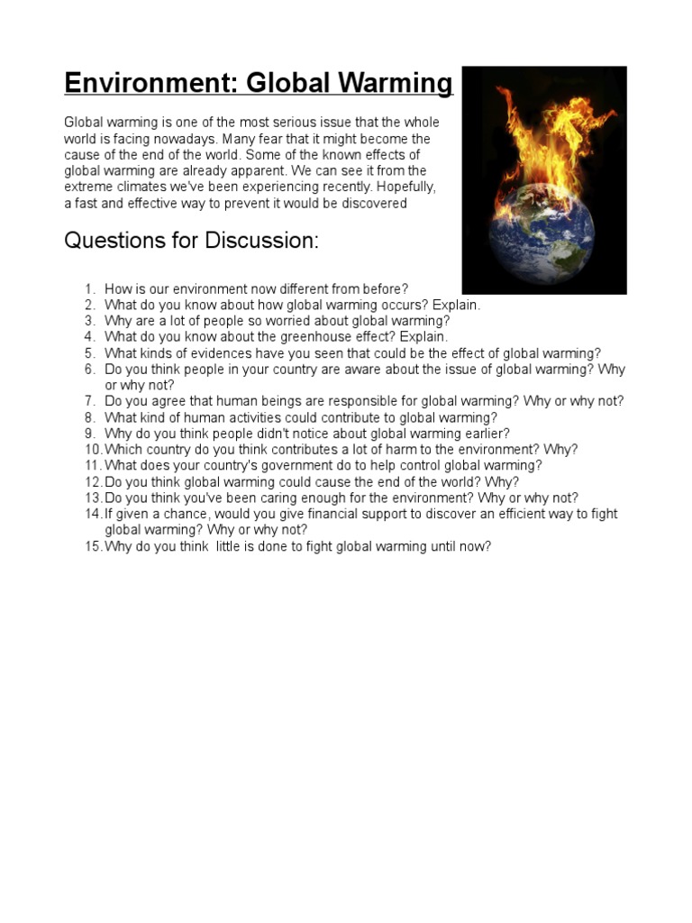 Environment: Global Warming: Questions For Discussion | PDF
