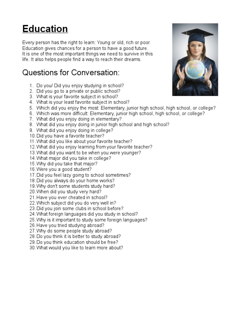 Education: Questions For Conversation | PDF | Career & Growth