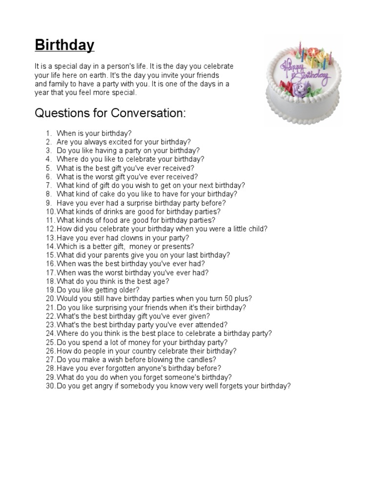 Birthday: Questions For Conversation | PDF