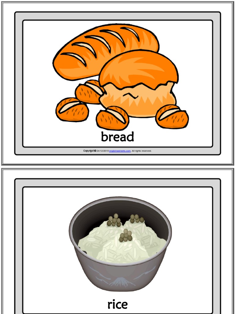 Food and Drinks Vocabulary Esl Printable Flashcards With Words For Kids ...