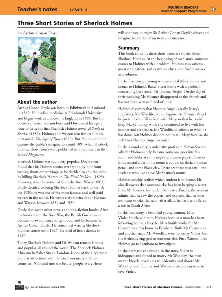 Three Short Stories of Sherlock Holmes: Teacher's Notes | PDF ...