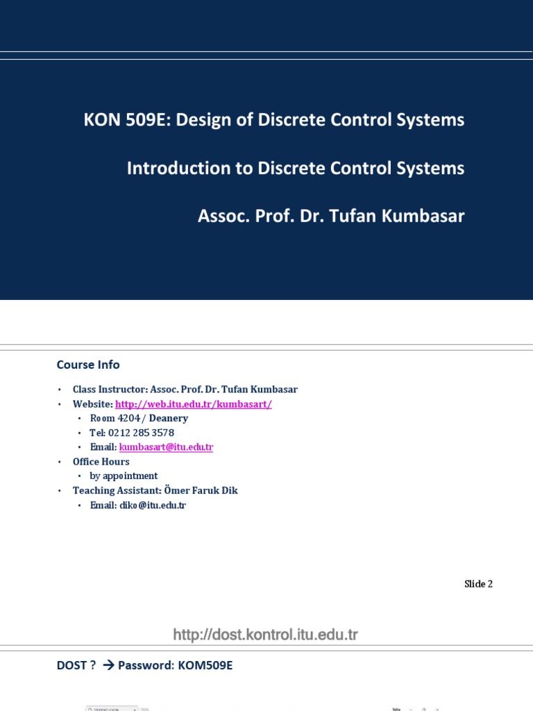 KON 509E: Design of Discrete Control Systems Introduction To Discrete Control Systems Assoc ...