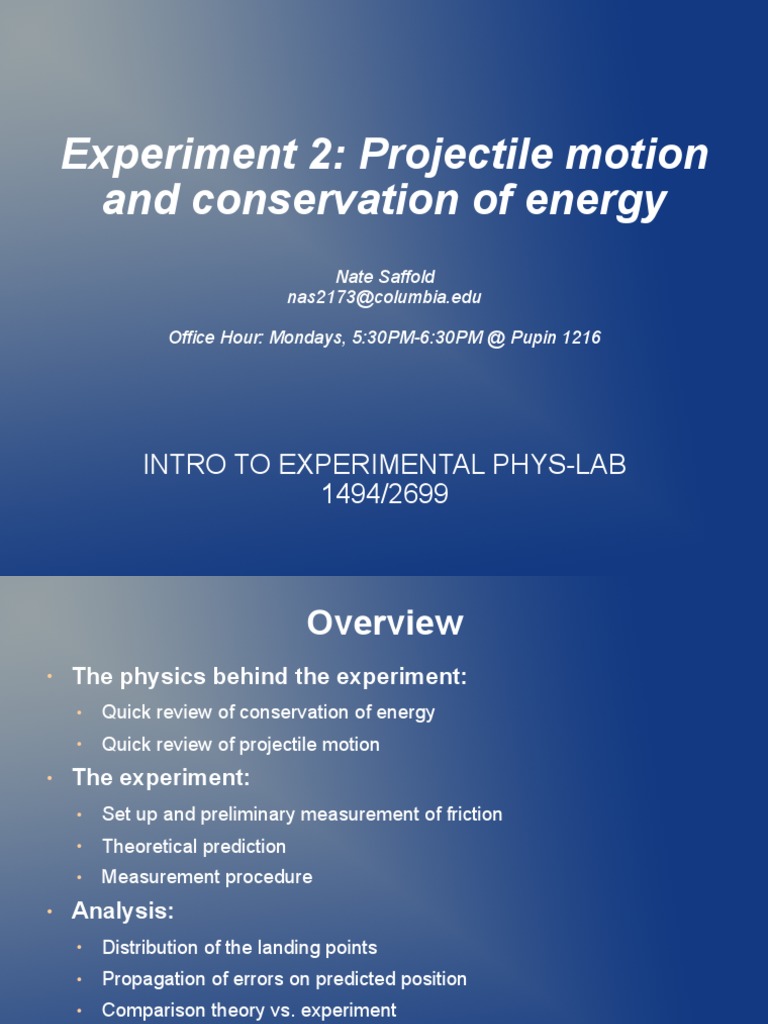 Experiment 2: Projectile Motion and Conservation of Energy: Intro To ...