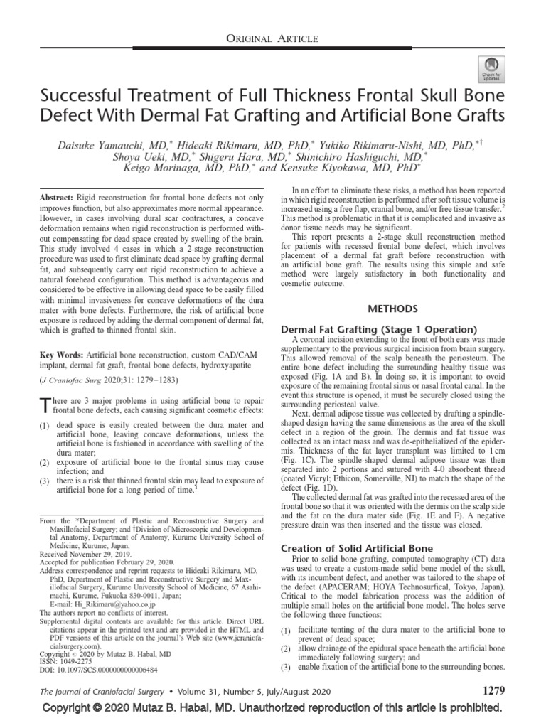 Successful Treatment of Full Thickness Frontal Skull Bone Defect With ...