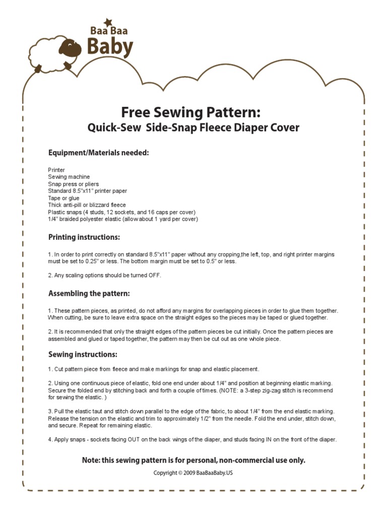 Free Sewing Pattern:: Quick-Sew Side-Snap Fleece Diaper Cover | PDF ...