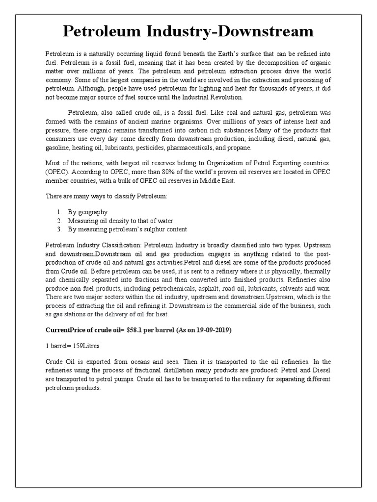 Petroleum Industry-Downstream: Currentprice of Crude Oil | PDF | Oil ...