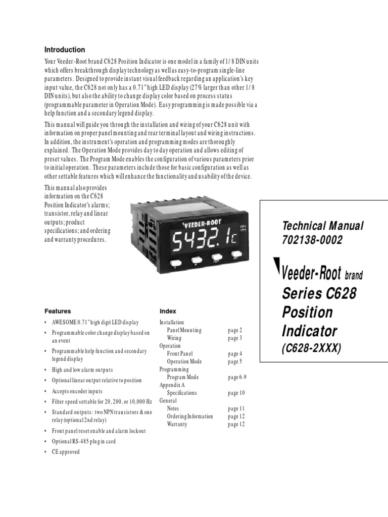 Veeder Root C628 Position Indicator Instruction Manual | PDF | Parameter (Computer Programming ...