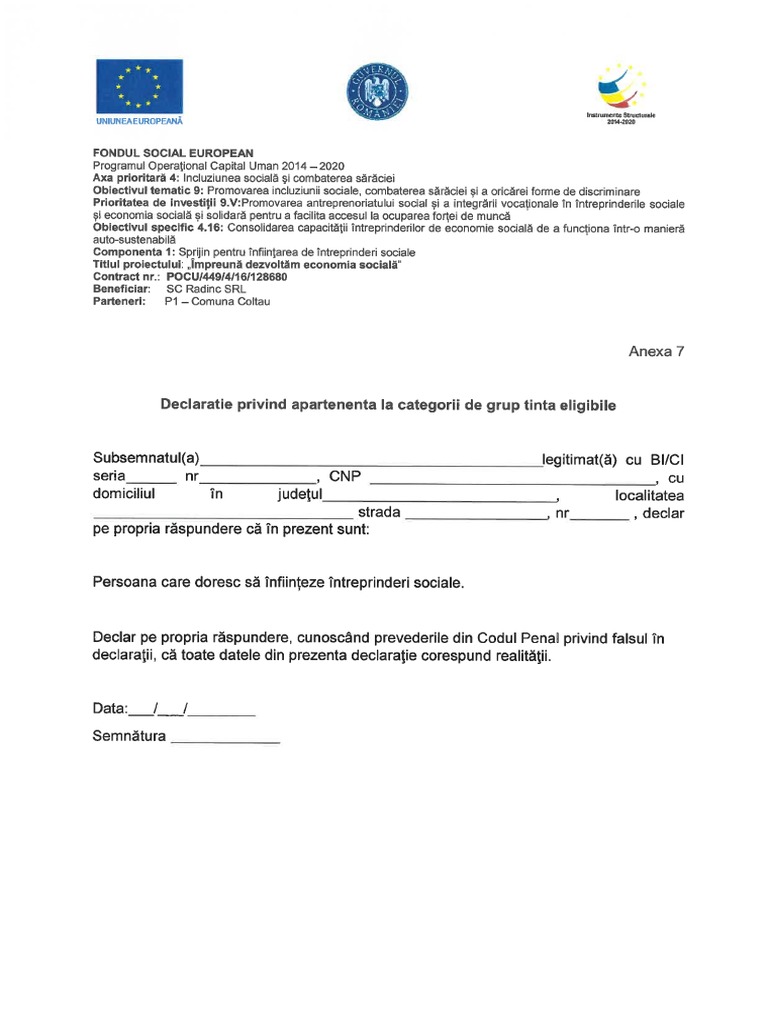 Anexa 7 Declaratie PDF | PDF