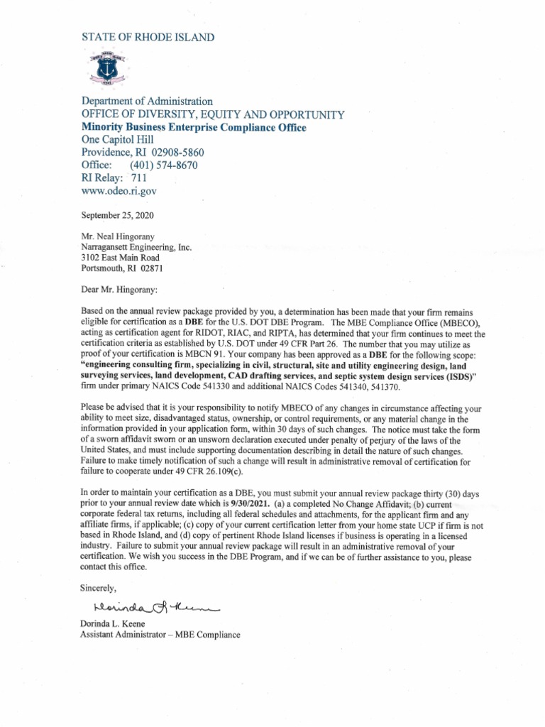 NEI MBE Certification Letter #1 | PDF