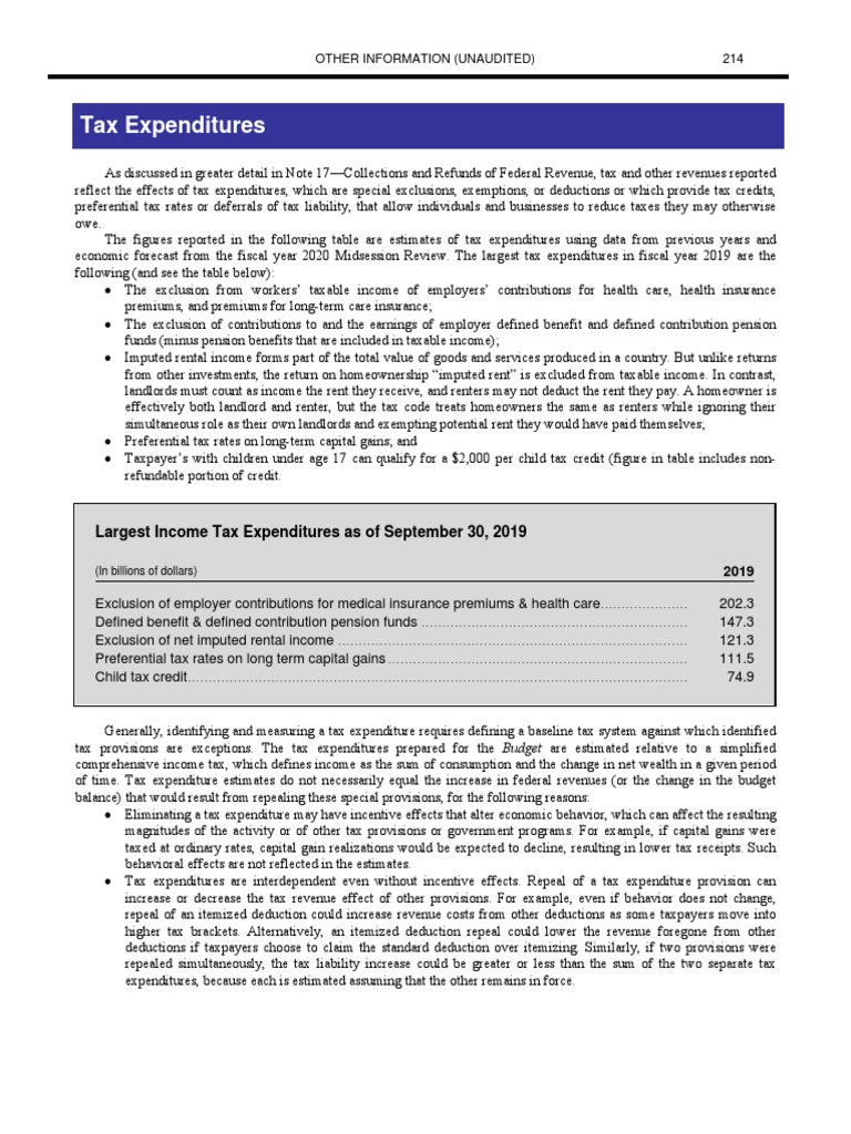 Largest Income Tax Expenditures As of September 30, 2019 | PDF | Tax ...