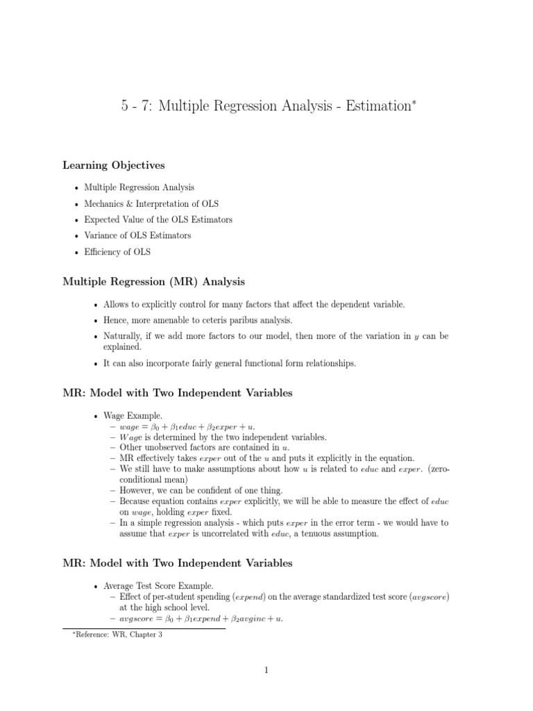5 - 7. MR - Estimation | PDF | Ordinary Least Squares | Bias Of An Estimator