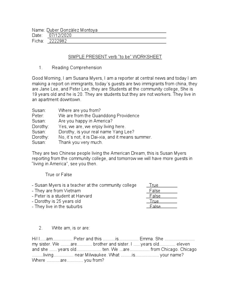 Verb To Be Worksheet | PDF | Grammar | Linguistics