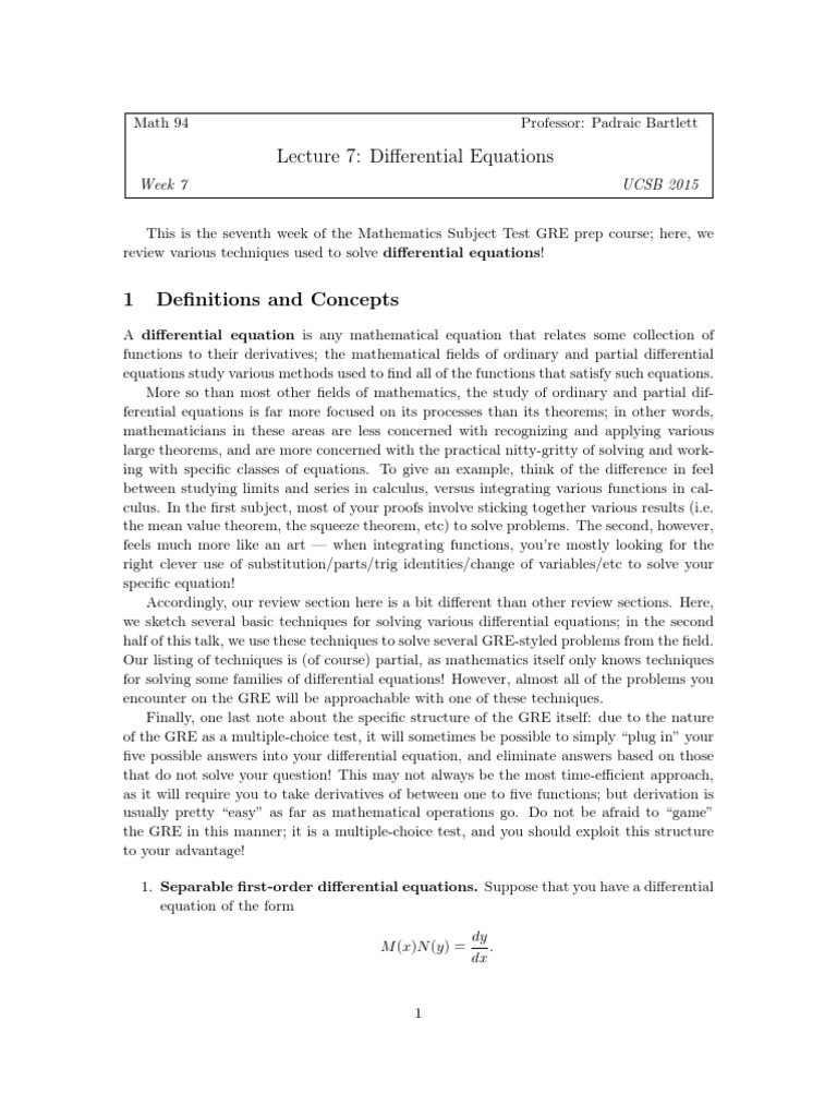 Math Gre w2015 Lecture7 | PDF | Equations | Teaching Mathematics