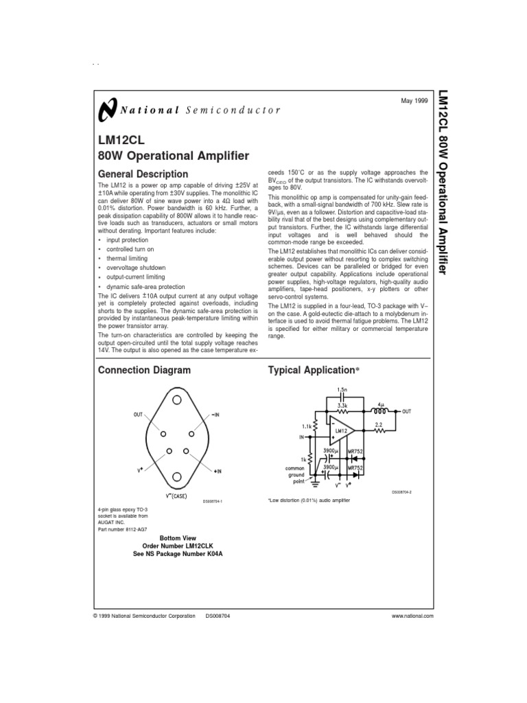 LM12CL 80W Operational Amplifier: General Description | PDF | Amplifier ...