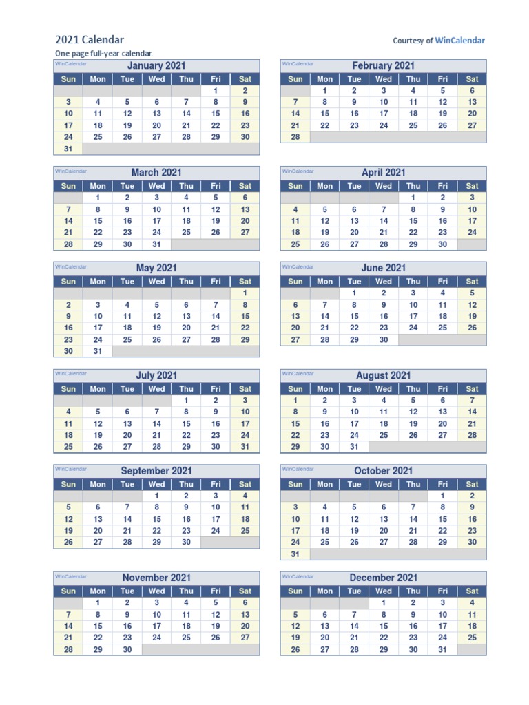 2021 Calendar One Page | PDF