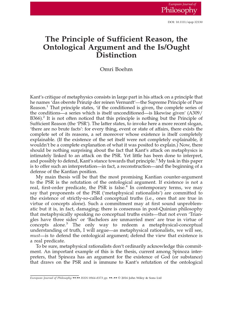 The Principle of Sufficient Reason, The Ontological Argument and The Is ...