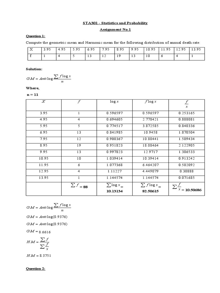 STA301 - (Assignment No.1) | Download Free PDF | Mean | Mathematical Analysis