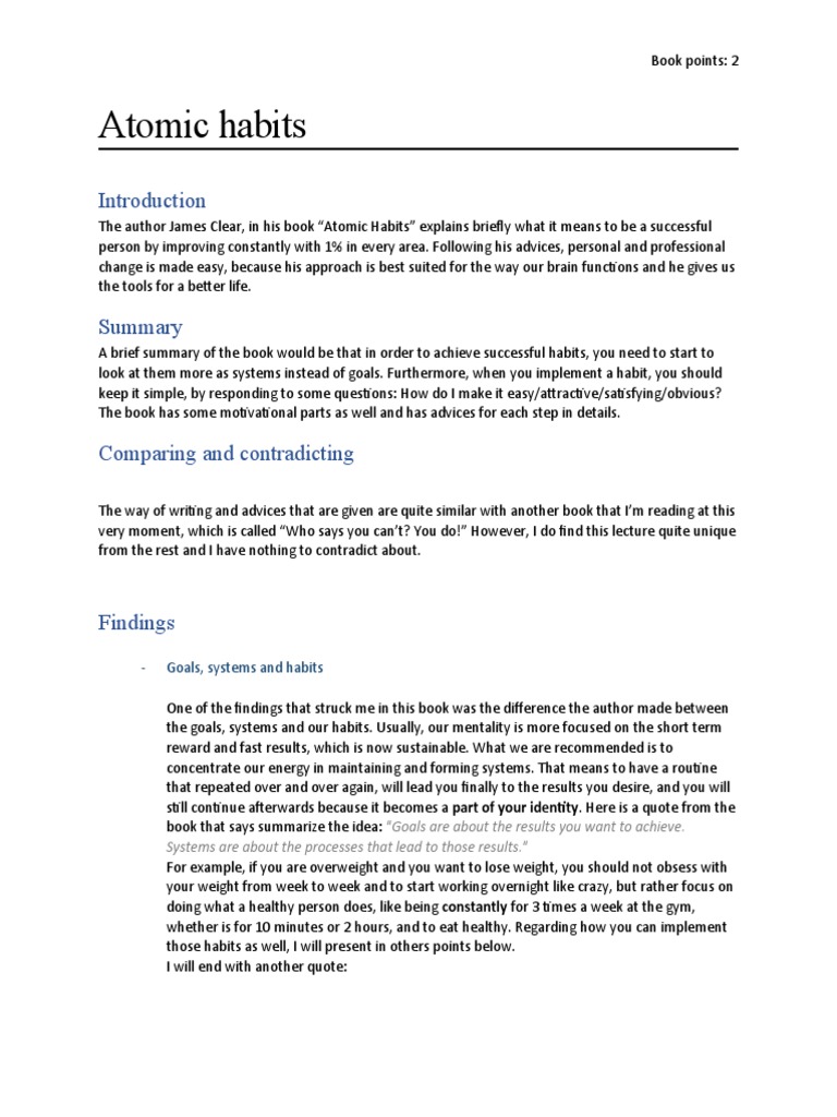 Atomic Habits: - Goals, Systems and Habits | PDF | Habits | Goal