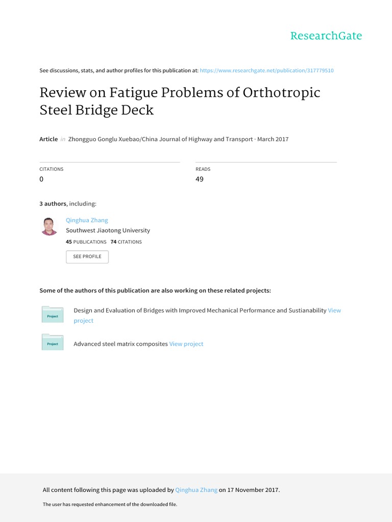 Review On Fatigue Problems of Orthotropic Steel Bridge Deck | PDF ...