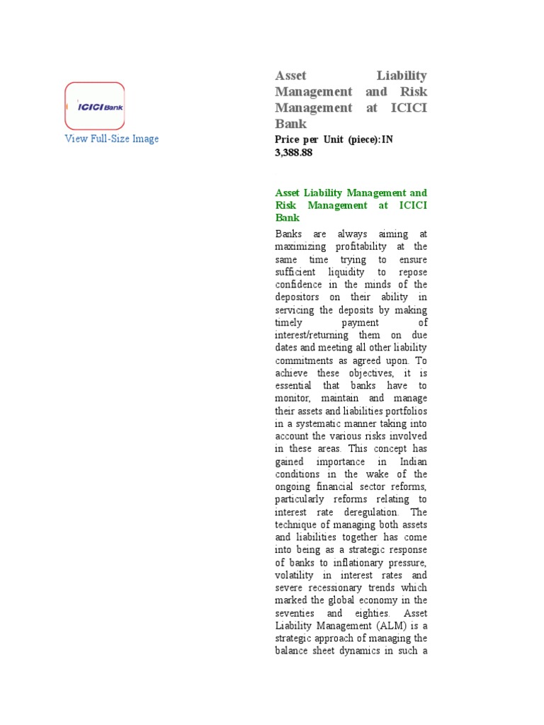 Asset Liability Management and Risk Management at ICICI Bank | PDF ...