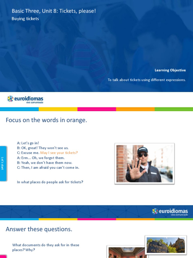 Basic Three, Unit 8: Tickets, Please! | PDF