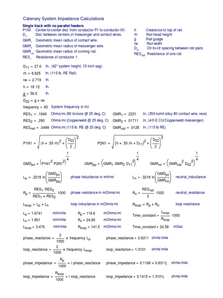 Mathcad - Catenary - Impedance - Single - Track | PDF | Quantity | Physics