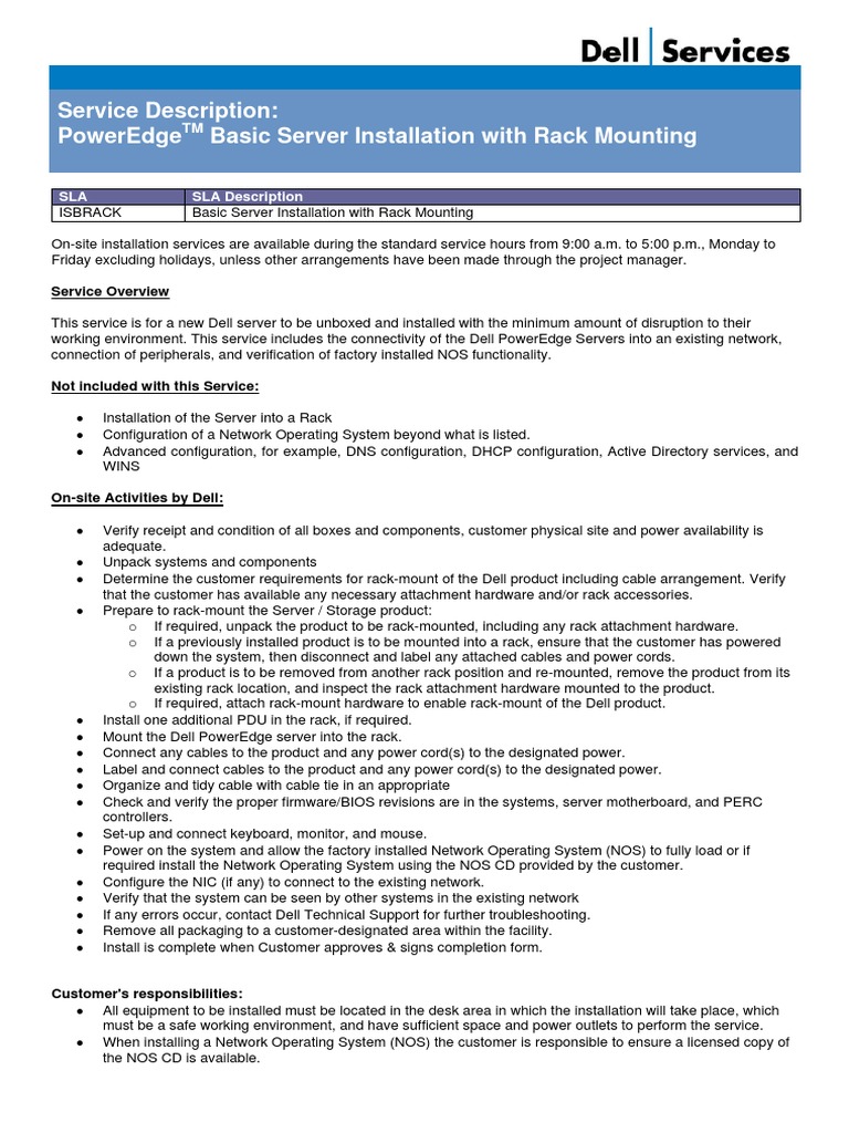 Service Description: Poweredge Basic Server Installation With Rack ...