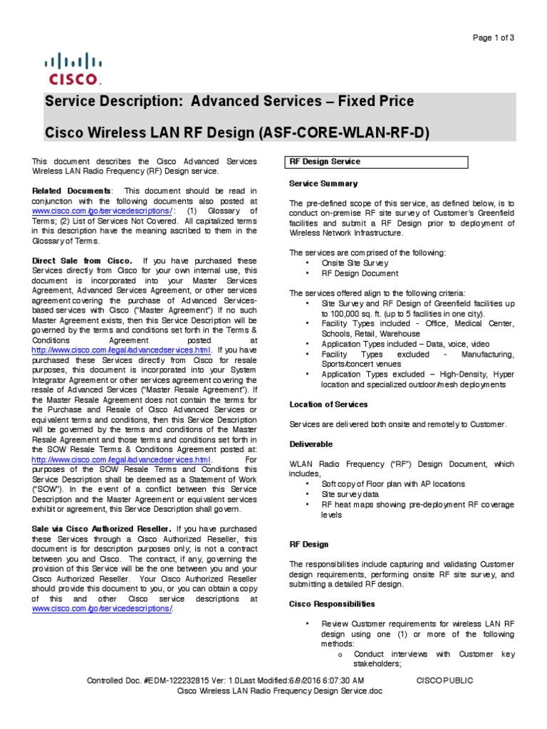 Service Description: Advanced Services - Fixed Price Cisco Wireless LAN ...