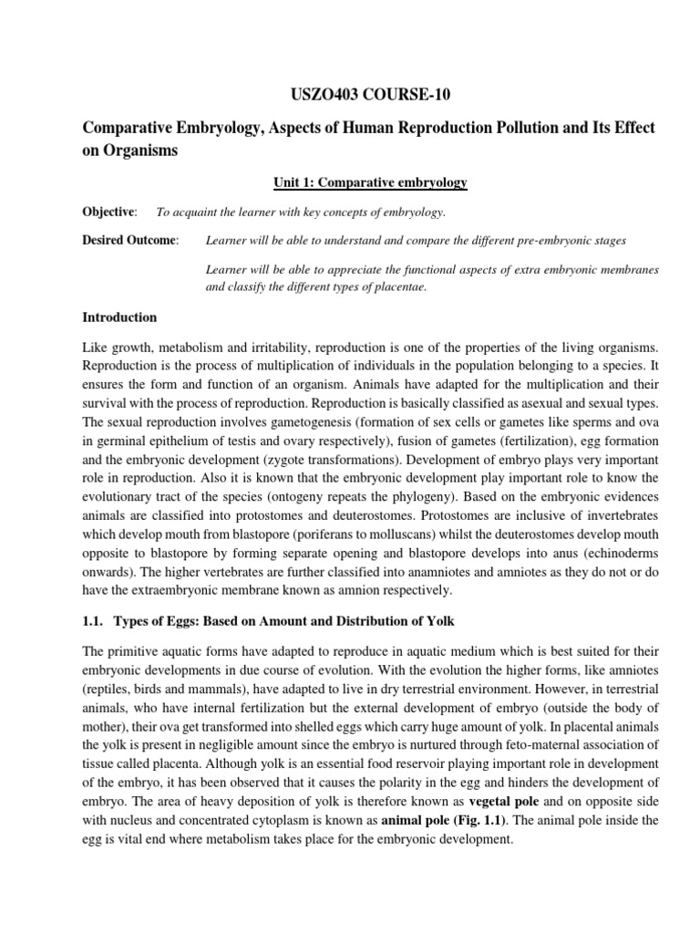 Comparative Embryology, Aspects of Human Reproduction Pollution and Its ...