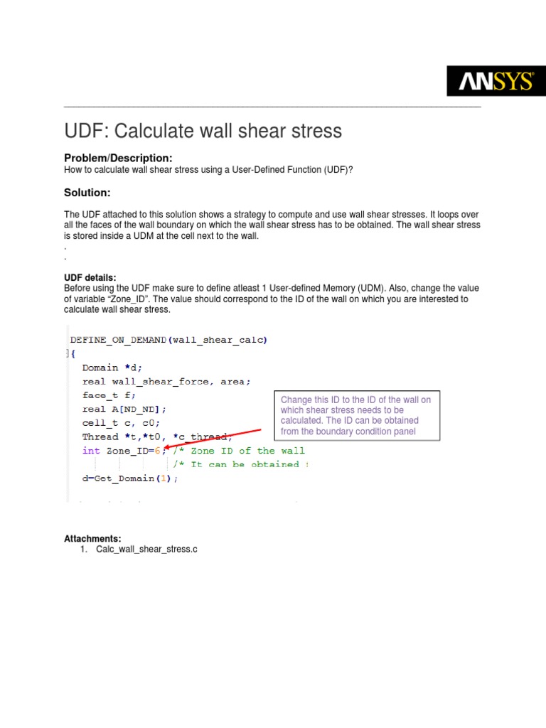 UDF: Calculate Wall Shear Stress: Problem/Description | PDF
