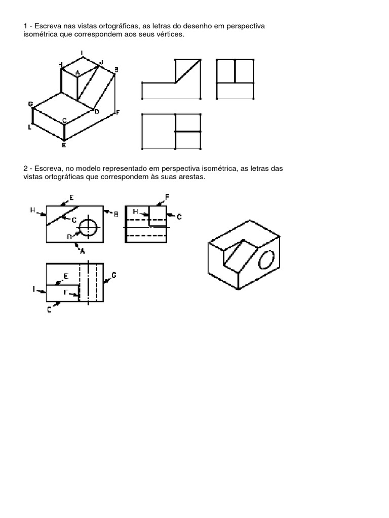 Exercícios de Projeção Ortográfica 1º Diedro PDF | PDF