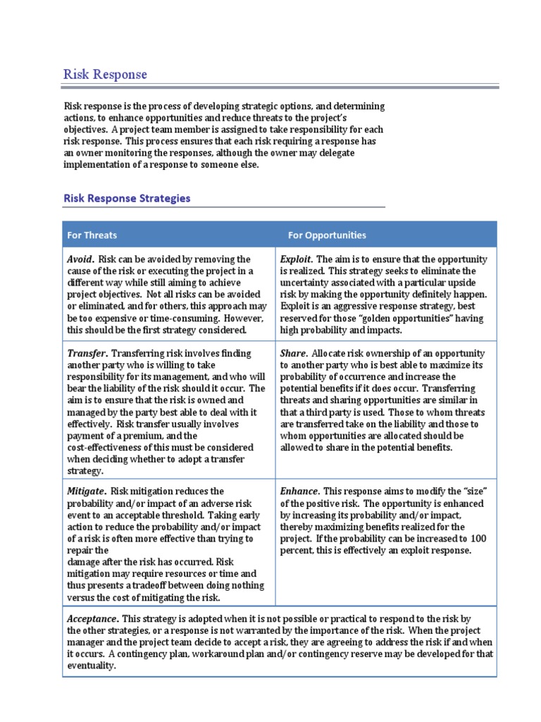Risk Response Strategies | PDF | Risk | Project Management