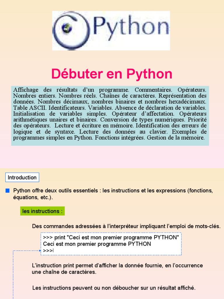 Debuter en Python | PDF | Variable (informatique) | Python (Langage de programmation)
