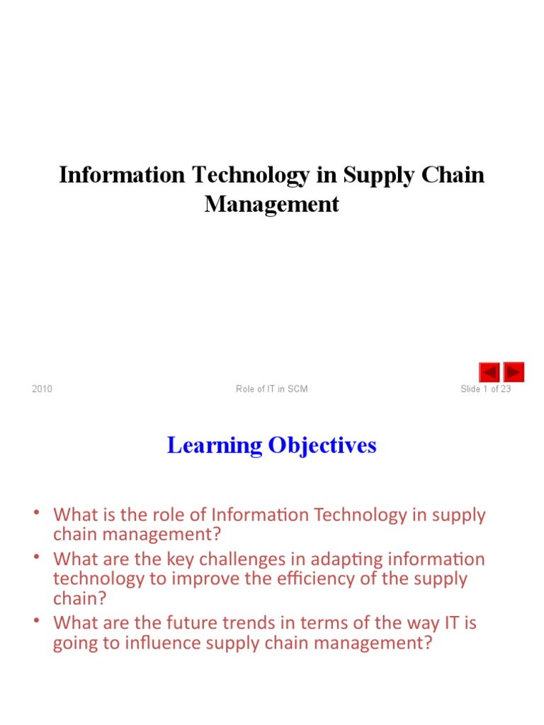 Information Technology in Supply Chain Management: 2010 Slide 1 of 23 ...