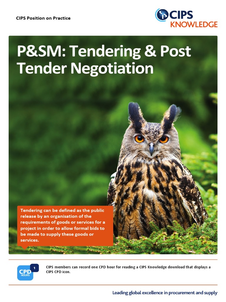 P&SM: Tendering & Post Tender Negotiation: CIPS Position On Practice ...