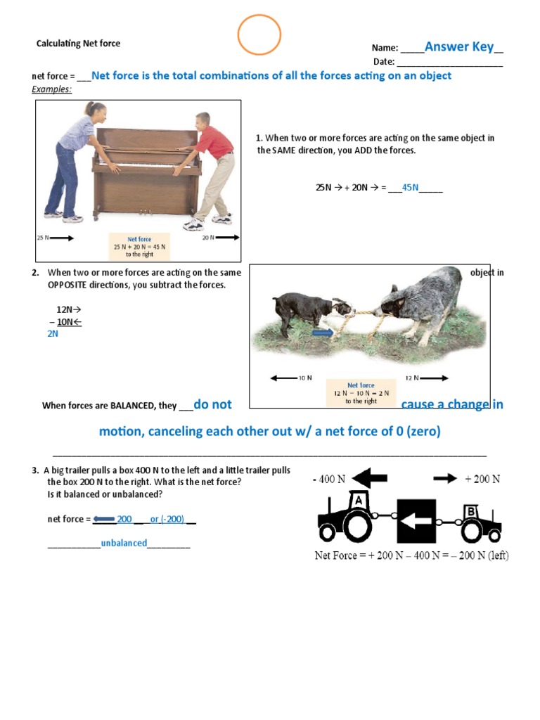 Answer Key: Net Force Is The Total Combinations of All The Forces ...