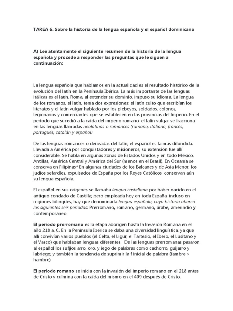Historia de Lengua Española y El Español Dominicano | PDF | latín | Arábica
